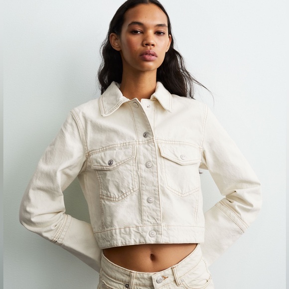 Zara | Jackets & Coats | Zara Cream Cropped Denim Jacket | Poshmark
